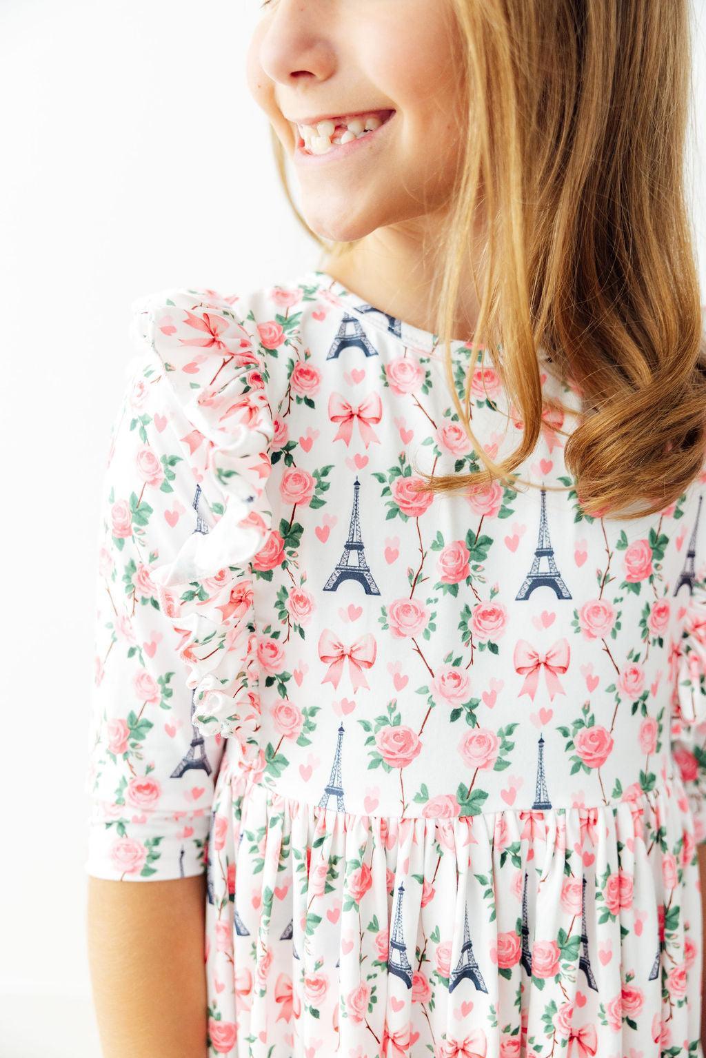 Mila in Paris 3/4 Sleeve Ruffle Twirl Dress – Three Bees Company